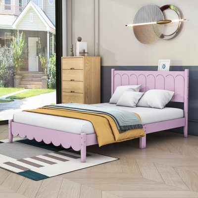 Colbourne Full Queen Wood Platform Bed with Shelf Lark Manor Color Pink Size Full